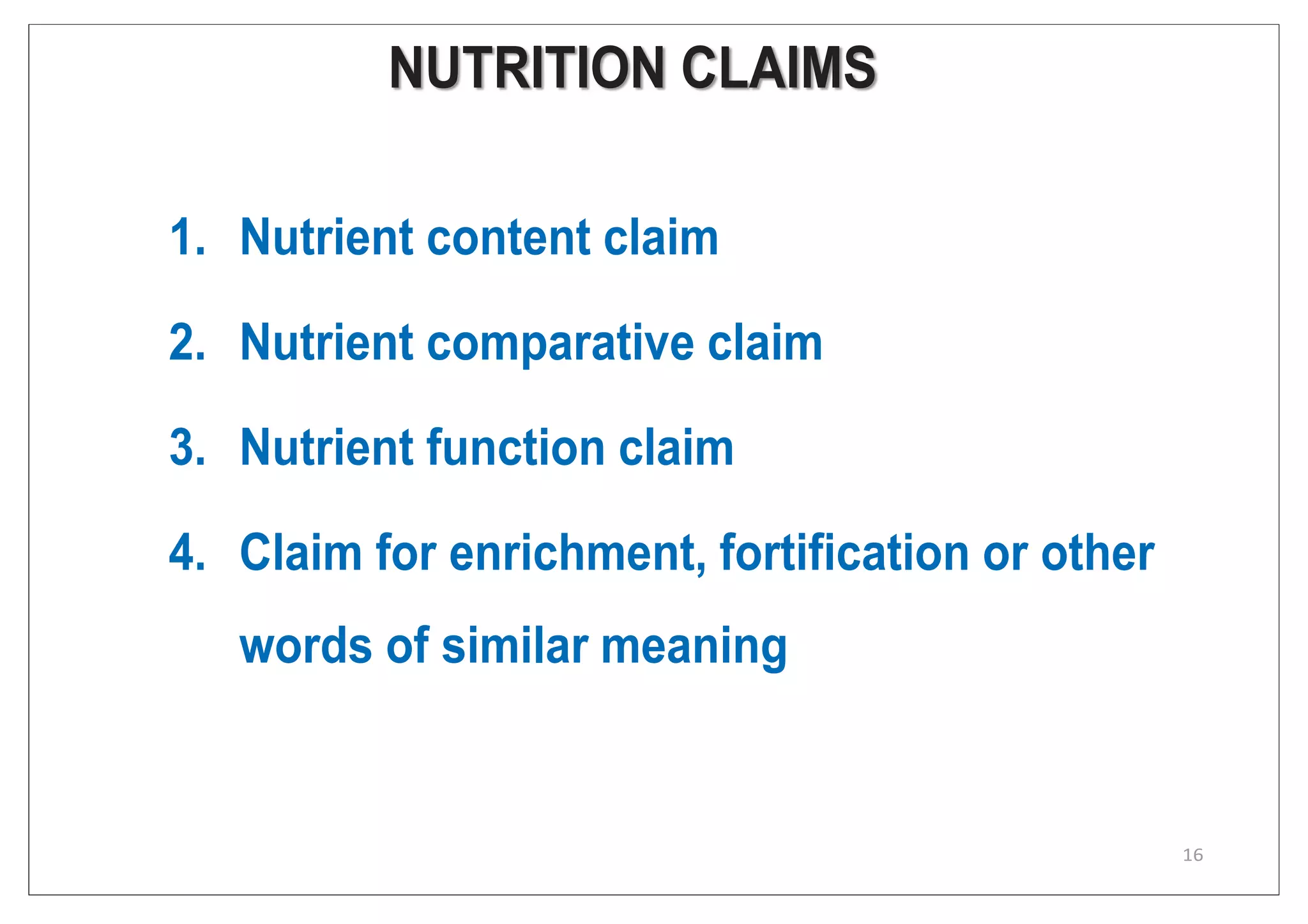 MALAYSIA Nutrition & Labeling Claims_2015 | PDF