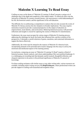 Malcolm X Learning To Read Essay.pdf