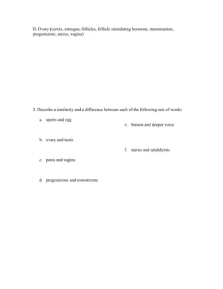 Male and female reproductive systems assignment | DOC