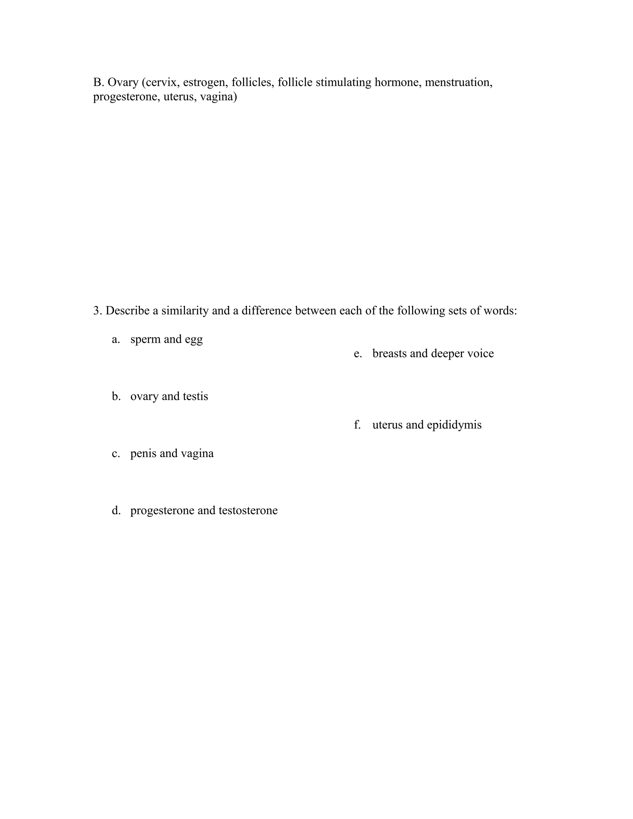 Male and female reproductive systems assignment | DOC
