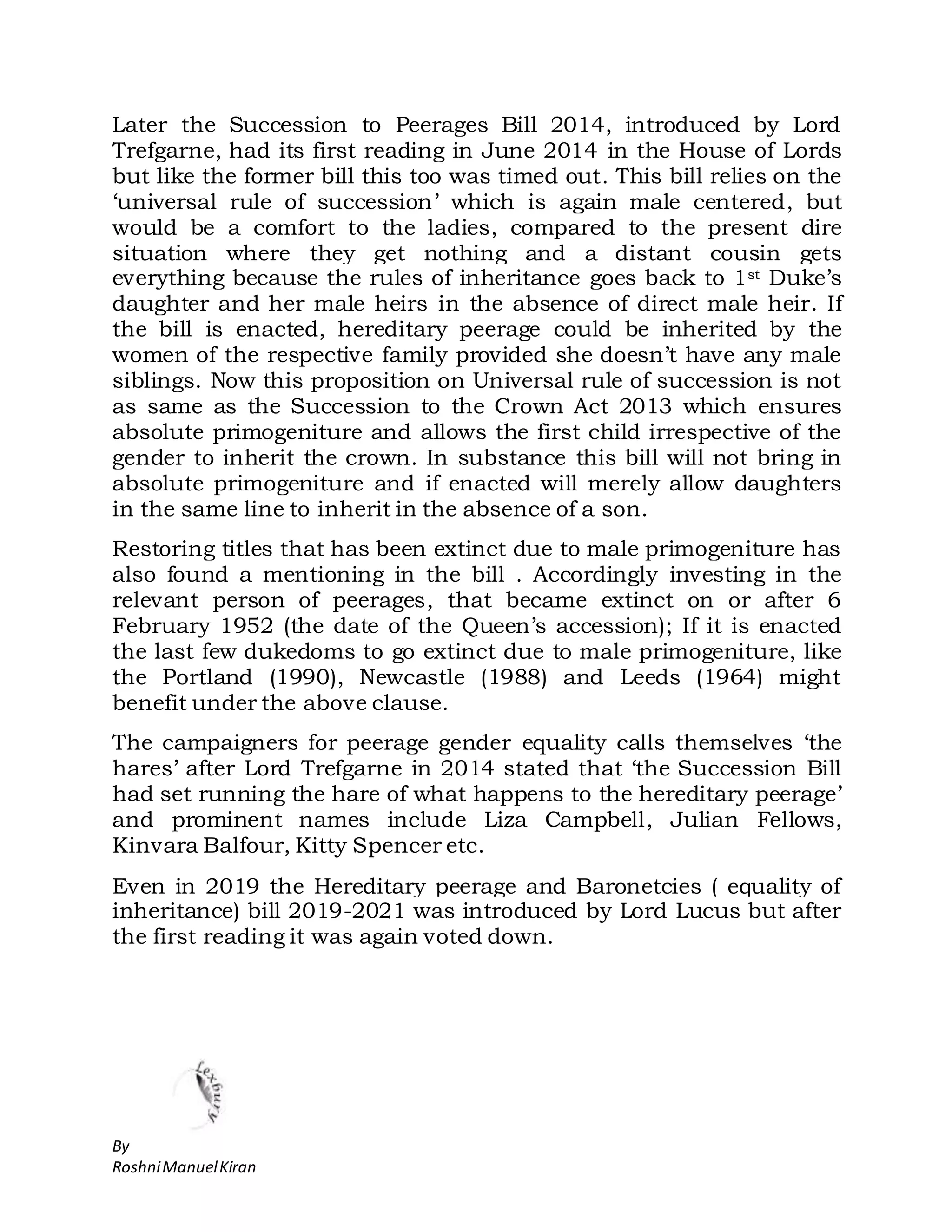 Male primogeniture UK royalty & aristocracy | DOCX