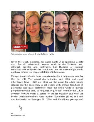 Male primogeniture UK royalty & aristocracy | PDF