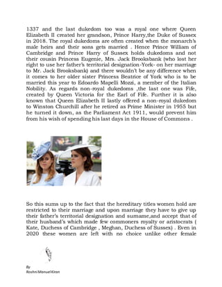 Male primogeniture UK royalty & aristocracy | PDF