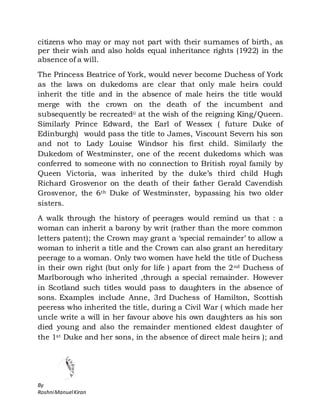 Male primogeniture UK royalty & aristocracy | PDF