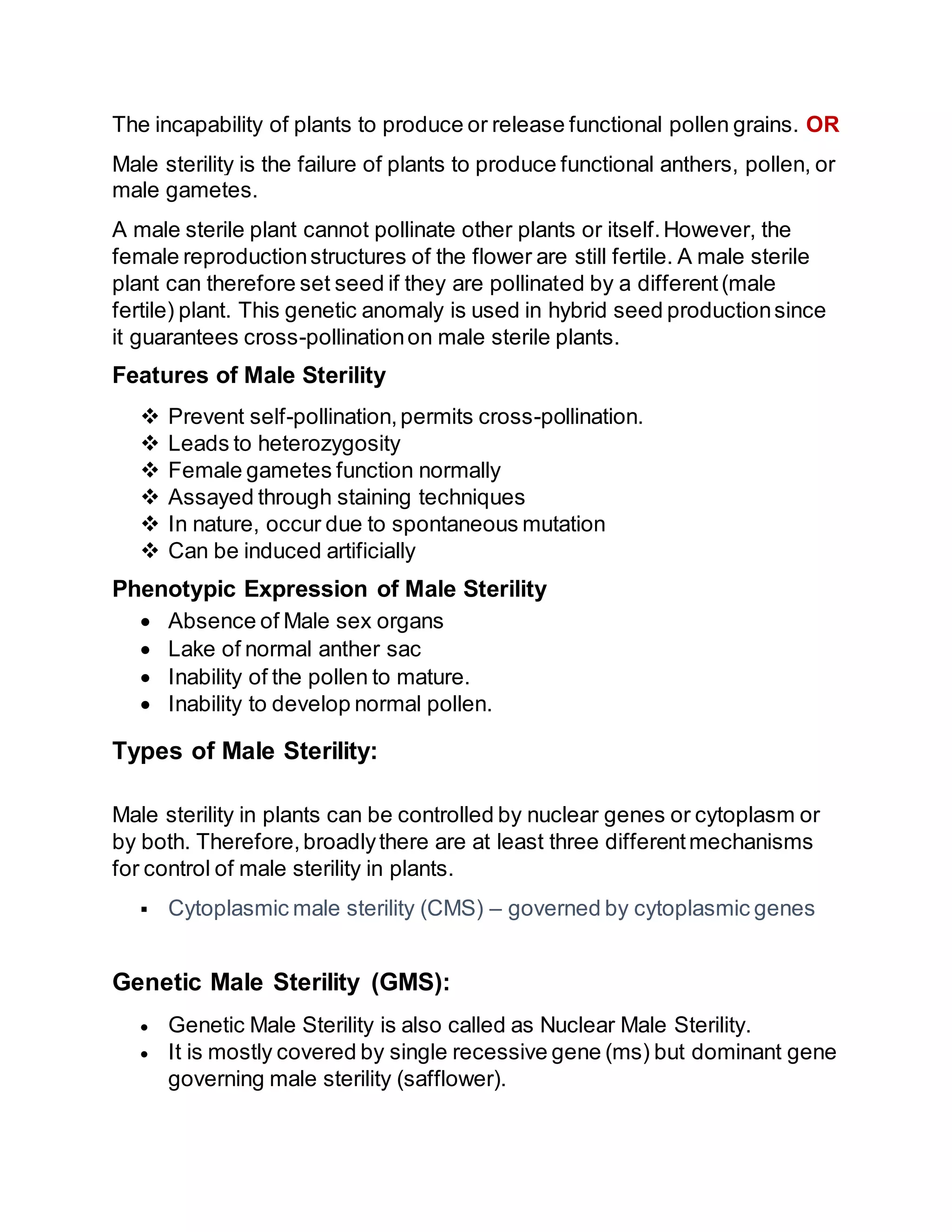 Male sterility in plant breeding | DOCX
