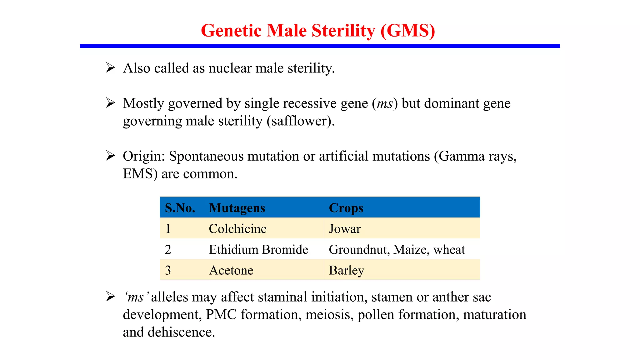 Male sterility in plant breeding | PPTX