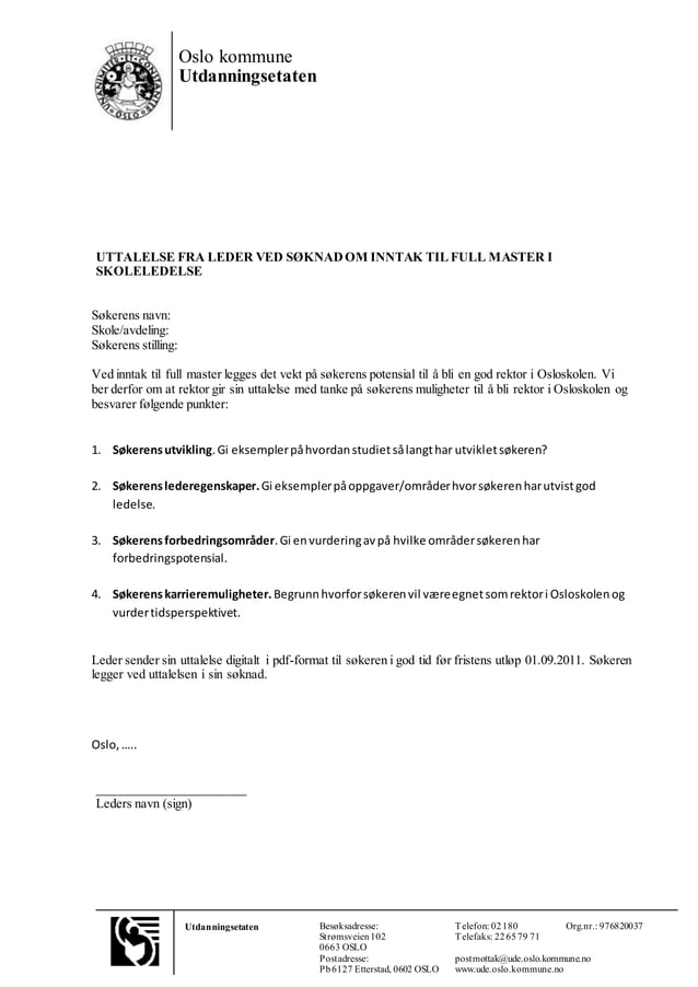 Mal for anbefaling til full master | PDF