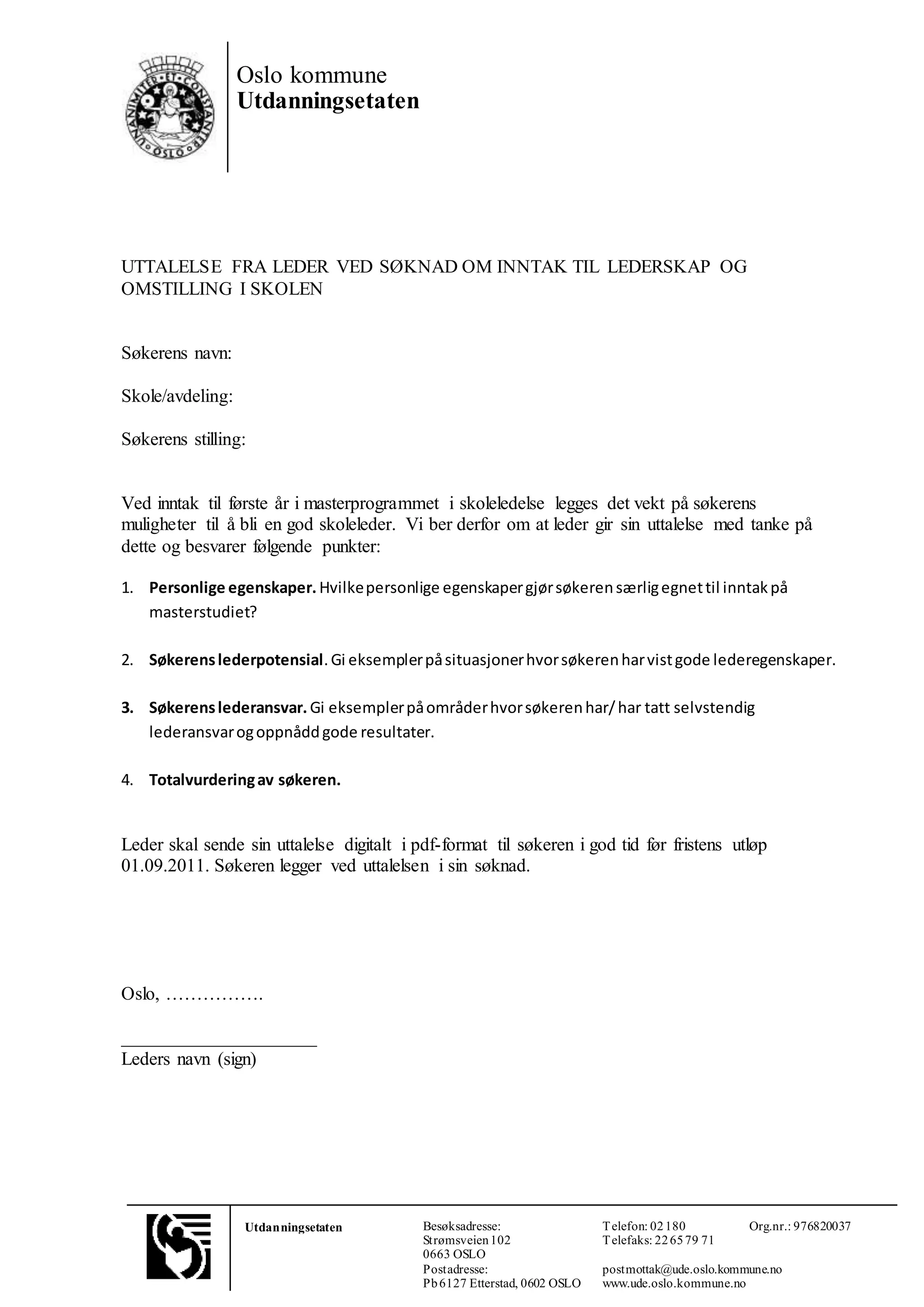 Mal for anbefaling til lederskap og omstilling i skolen | PDF