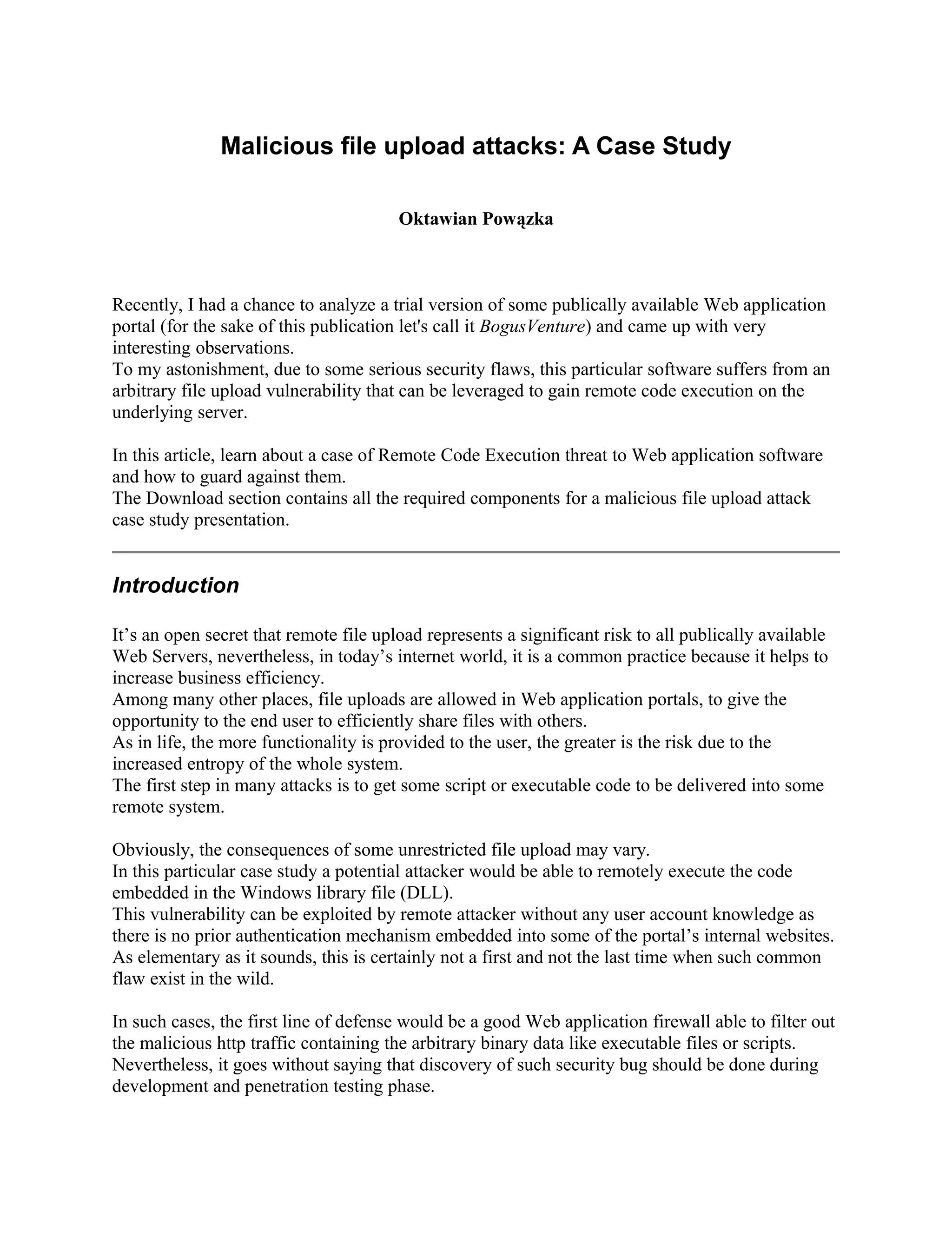 Malicious file upload attacks - a case study | DOC | Web Development ...