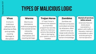 malicious logic, virus, worms, trojan horse, denial of service ...