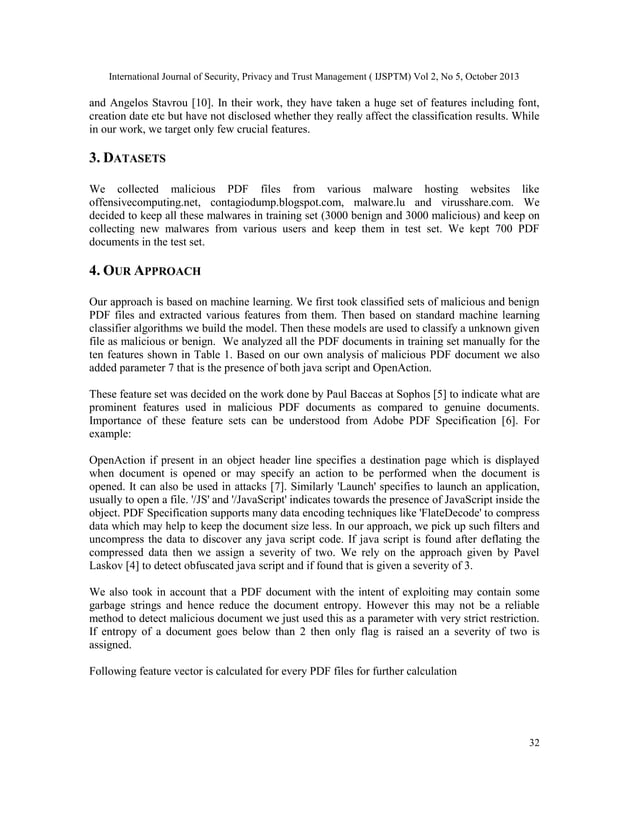 Malicious Pdf Document Detection Based On Feature Extraction And