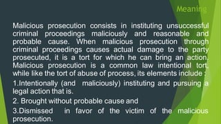 Law of tort (Malicious Prosecution) | PPTX