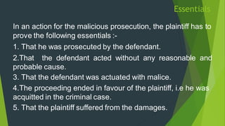 Law of tort (Malicious Prosecution) | PPTX