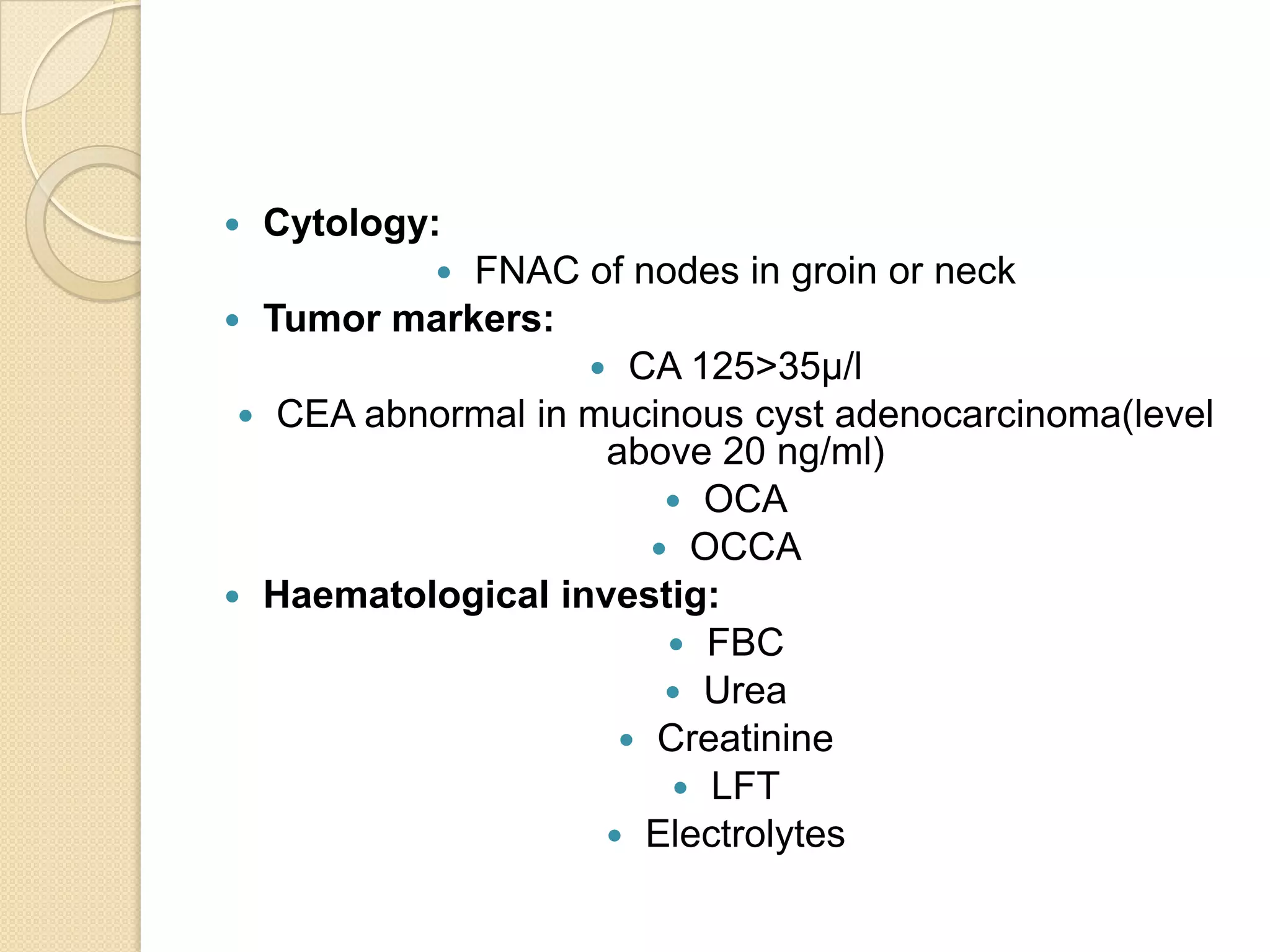 Malignant tumors of ovary investigations and treatment | PPTX