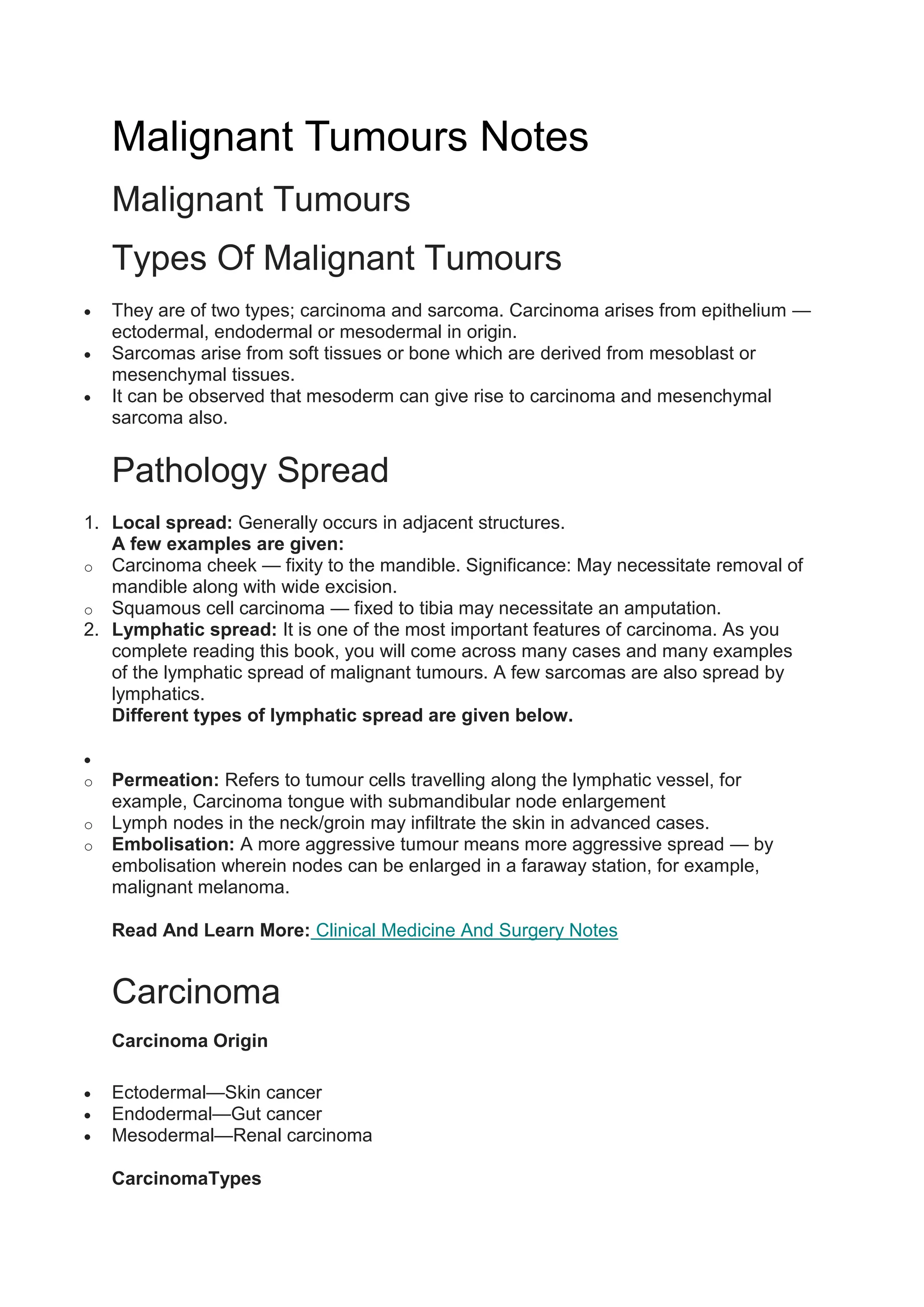 Malignant Tumours Notes Malignant Tumours | DOCX