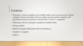 Introduction to C programming | PPTX | Programming Languages | Computing