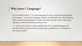 Introduction to C programming | PPTX | Programming Languages | Computing