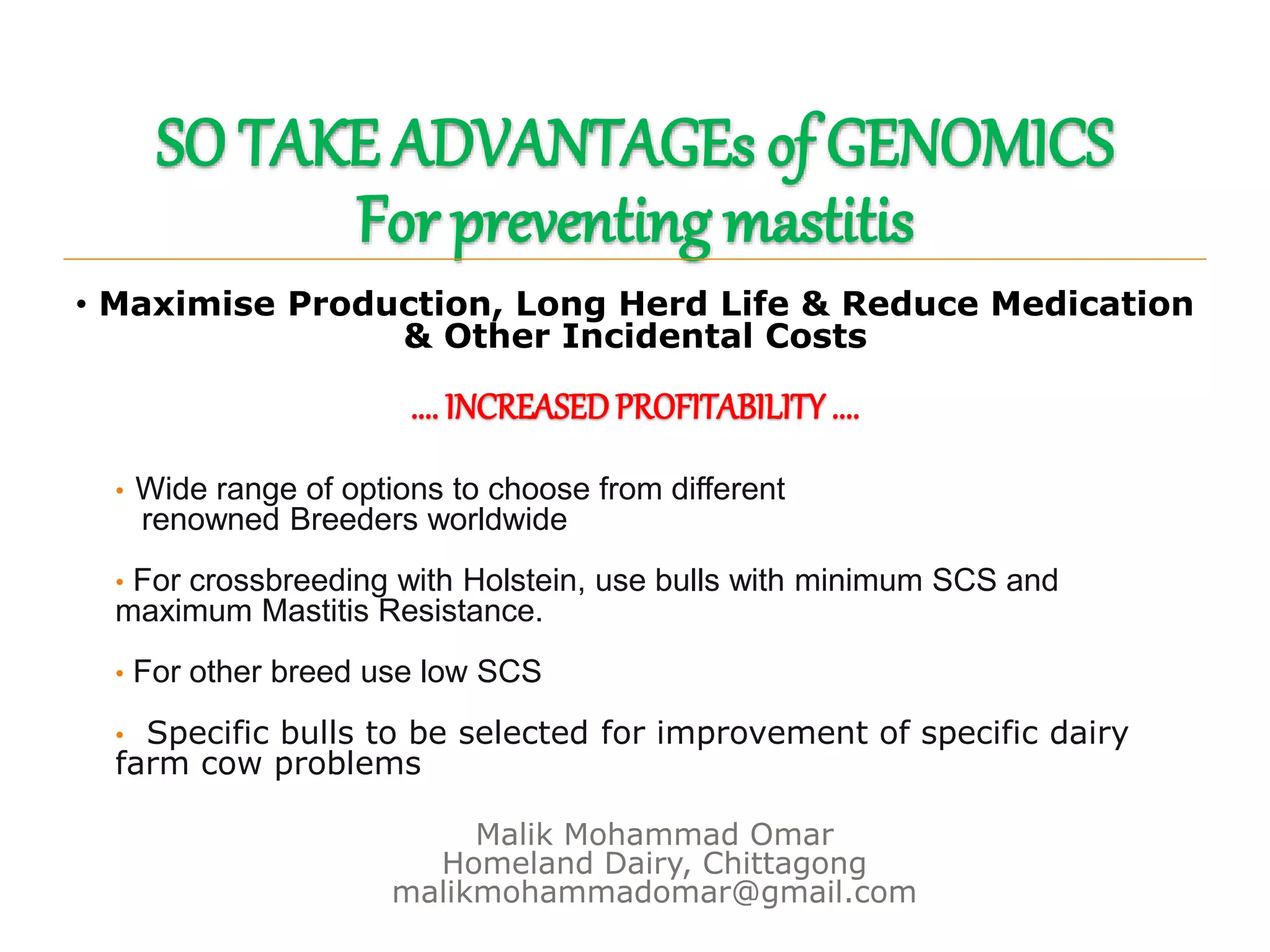 Prevent Mastitis through Genetics_Malik Omar_UHB_Workshop_2018 | PPTX