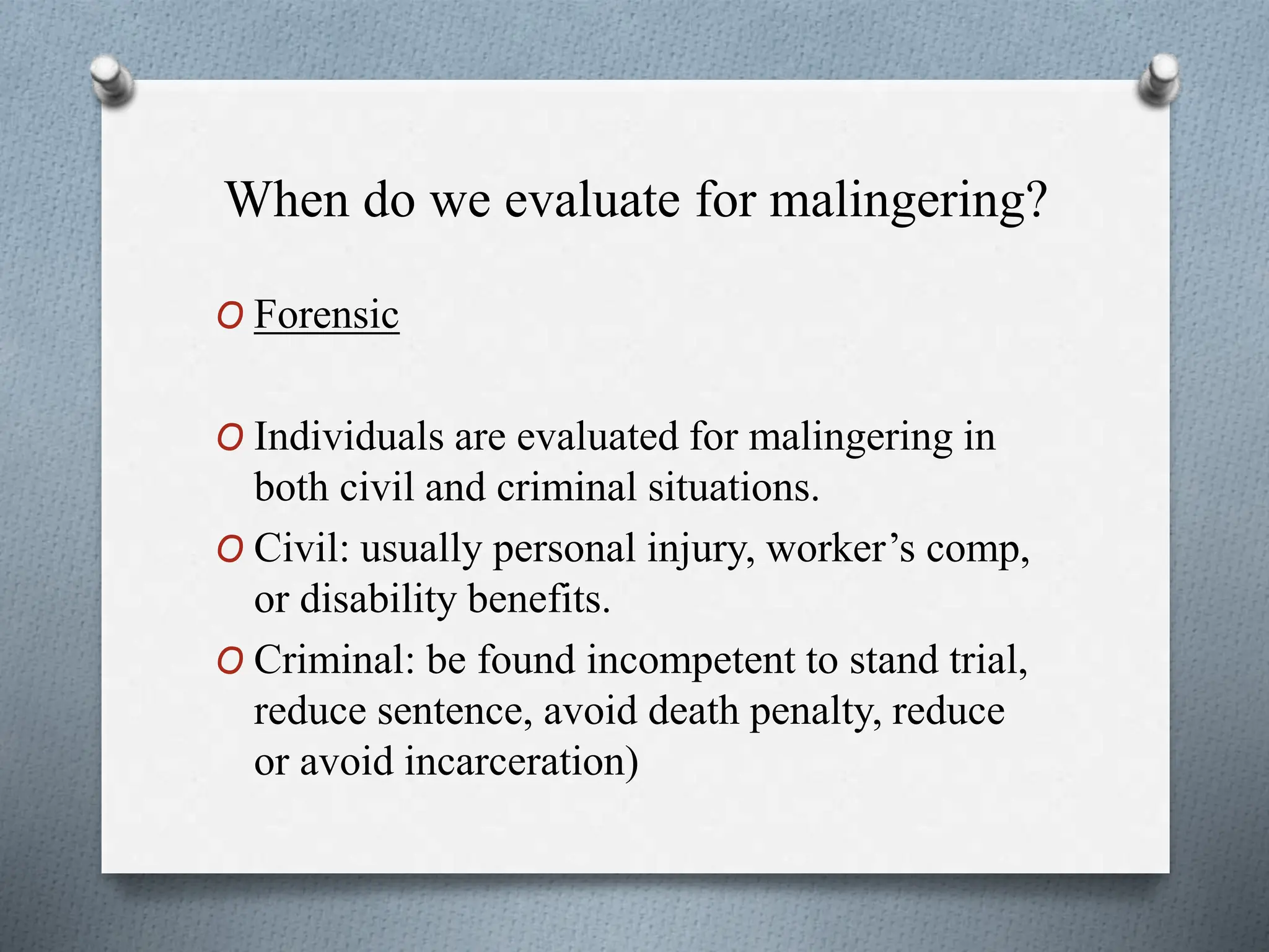 Malingering presentation for forensic evaluations | PPTX