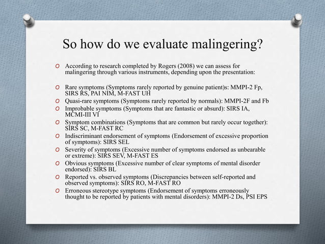 Malingering presentation for forensic evaluations | PPTX
