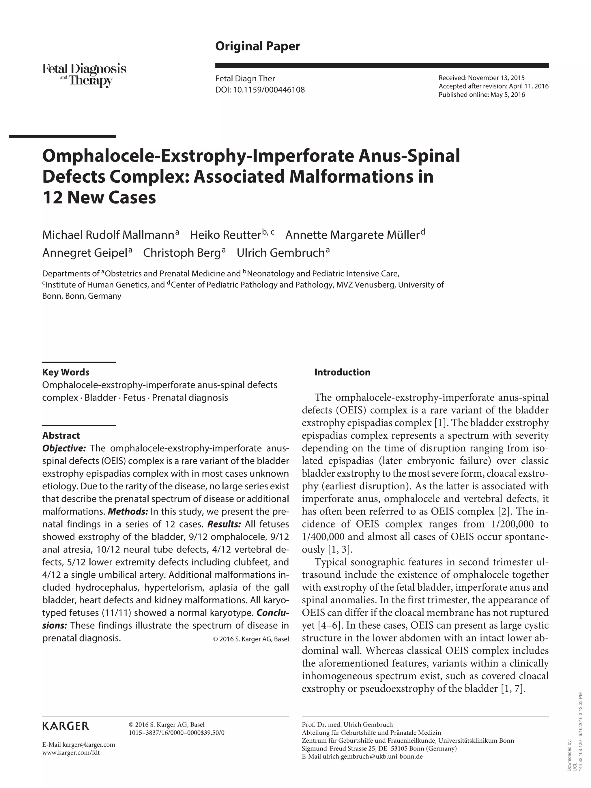 OEIS - omphalocele - exstrophy - imperforate - spinal defects | PDF