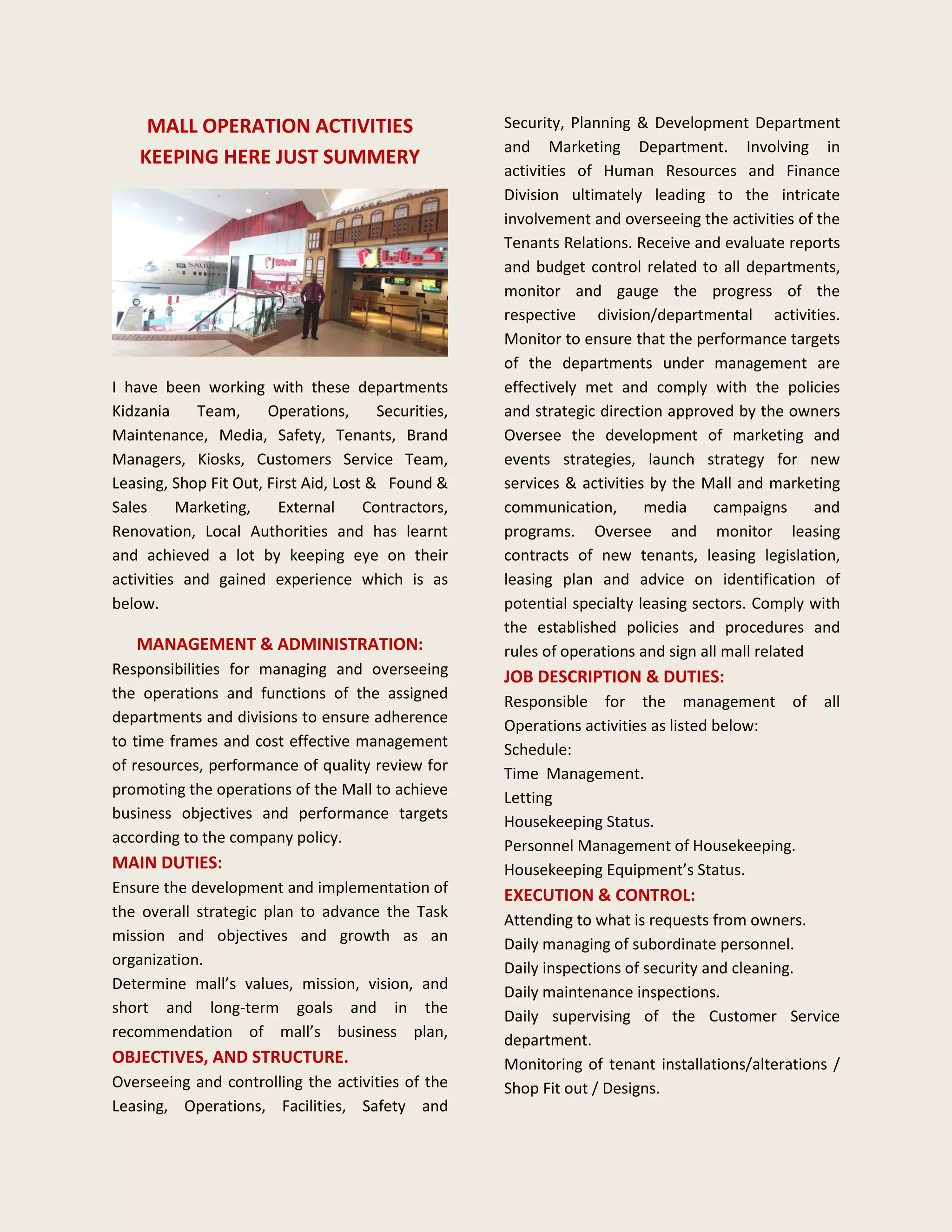 Mall Operation Activities | PDF | Business Operations | Business