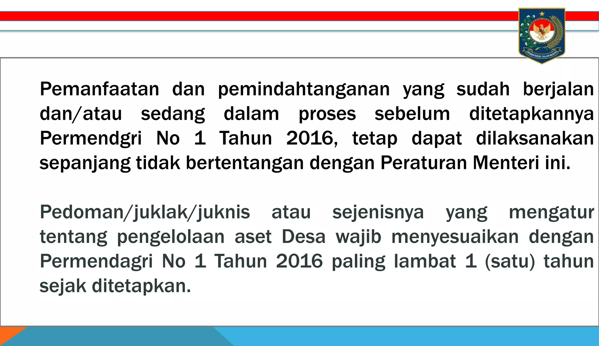 Kebijakan Pengelolaan Aset Desa Berdasarkan Permendagri 1 Tahun 2016 | MALMING Kemendagri #27 | PPTX