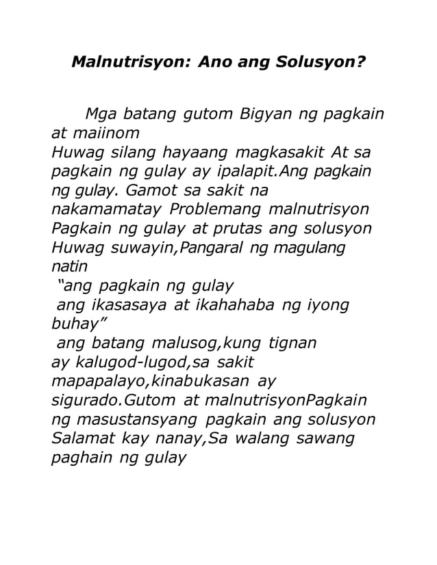 Malnutrisyon grade 6 | DOCX