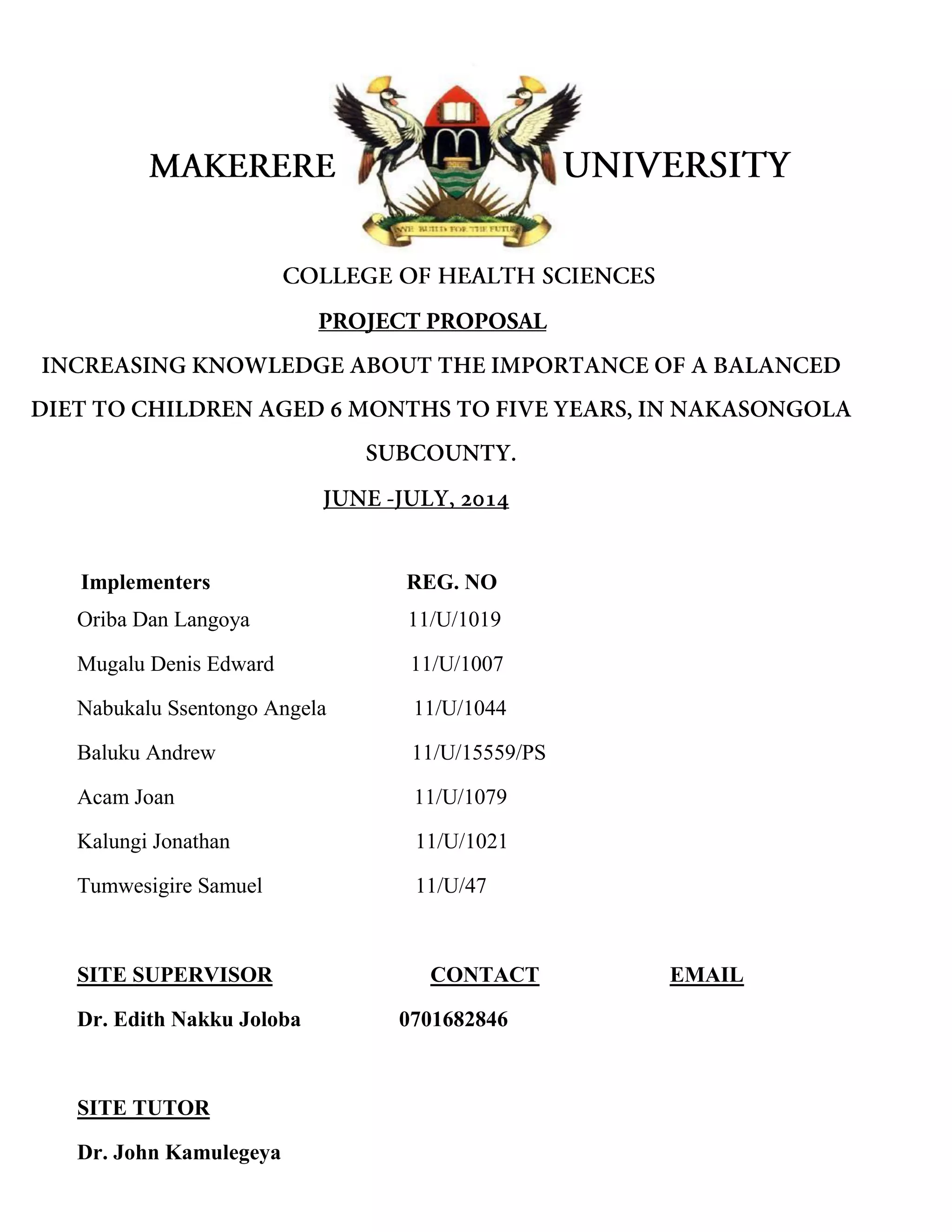 Malnutrition project proposal ( Increasing knowlege about importance of ...
