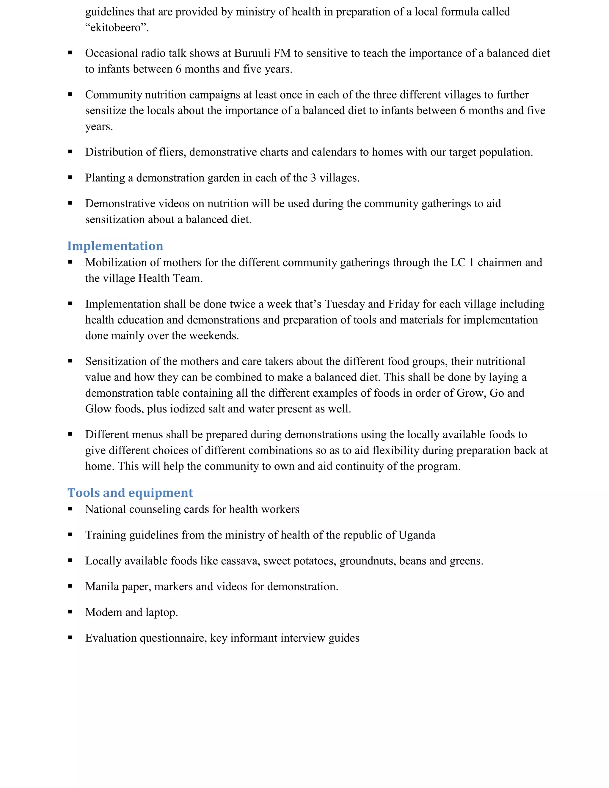 Malnutrition project proposal ( Increasing knowlege about importance of ...