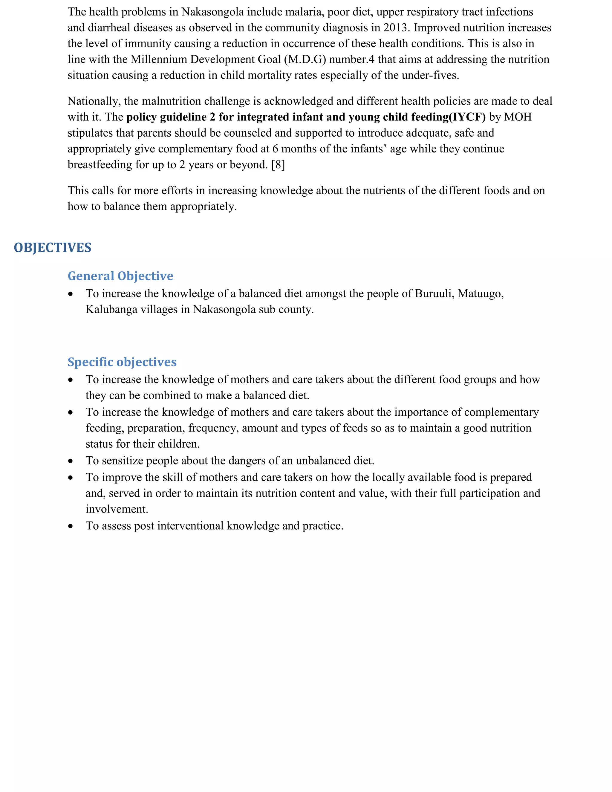 Malnutrition project proposal ( Increasing knowlege about importance of ...