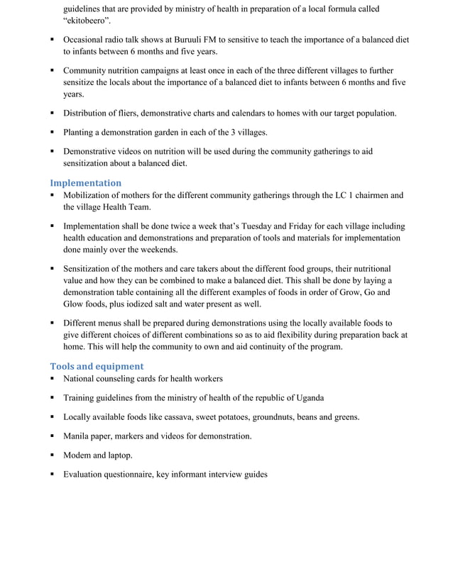 Malnutrition project proposal ( Increasing knowlege about importance of ...