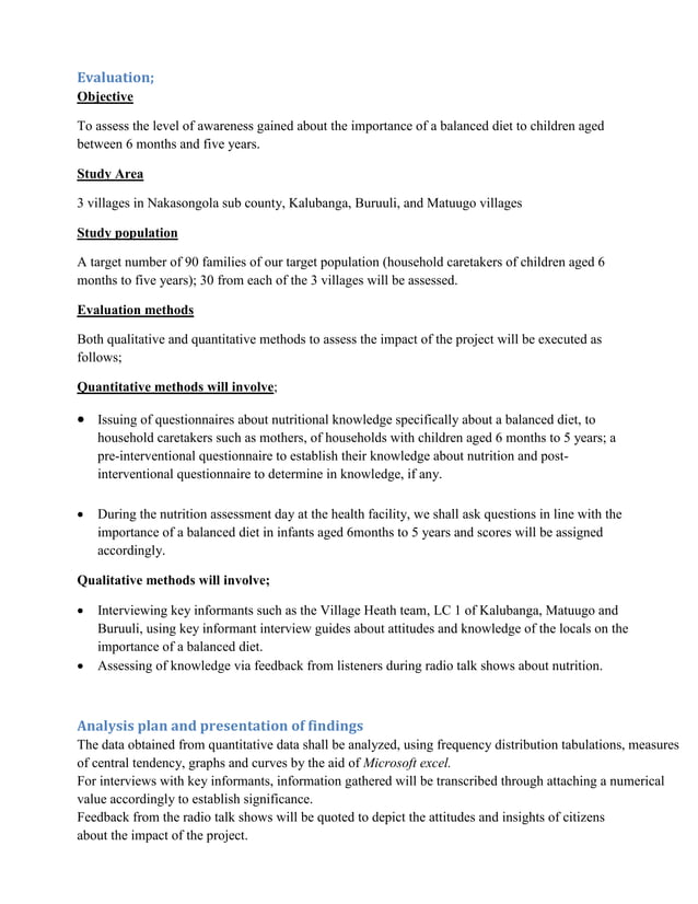 Malnutrition project proposal ( Increasing knowlege about importance of ...