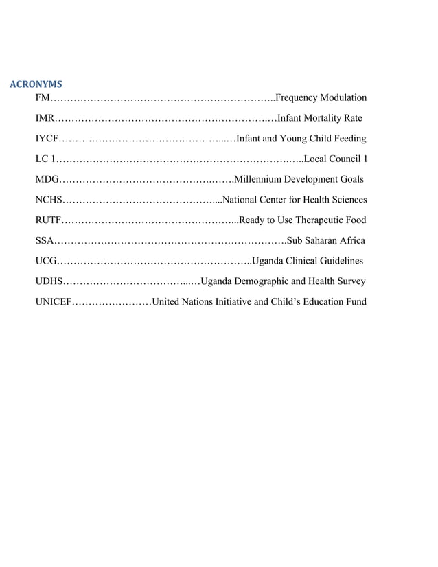 Malnutrition project proposal ( Increasing knowlege about importance of ...