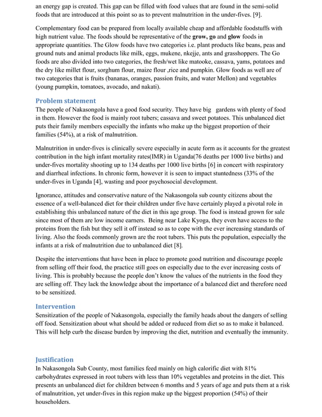 Malnutrition project proposal ( Increasing knowlege about importance of ...