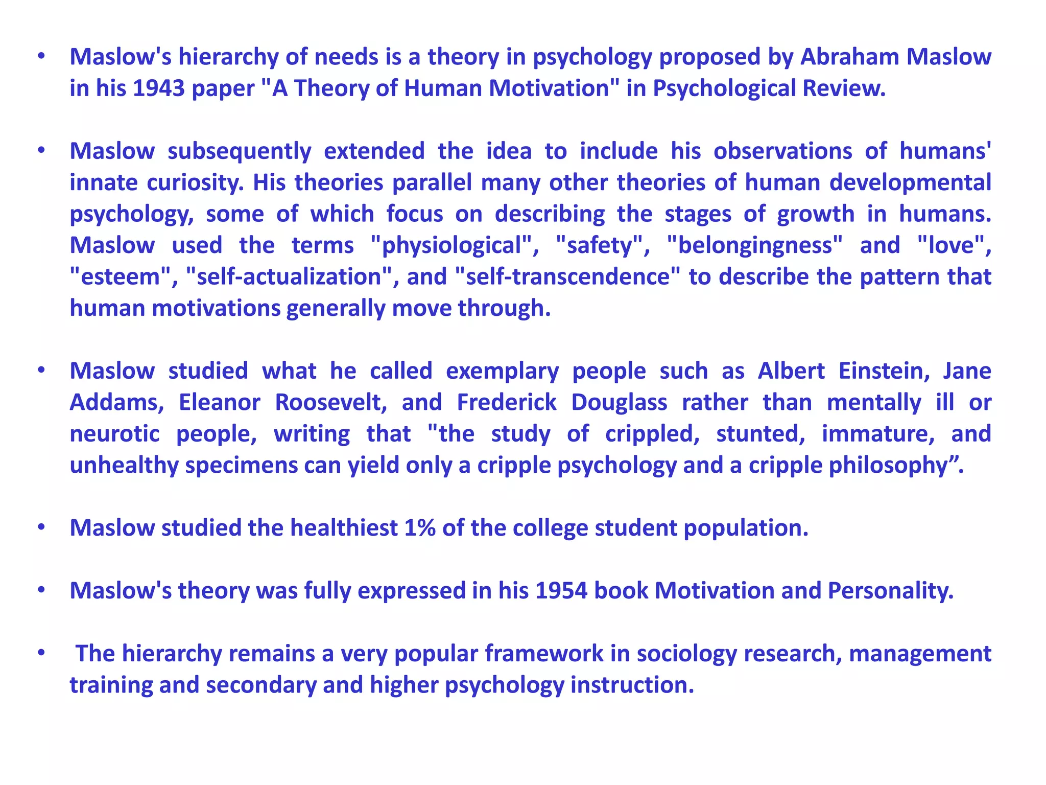 Maslow's Hierarchy of Needs Theory | PPTX