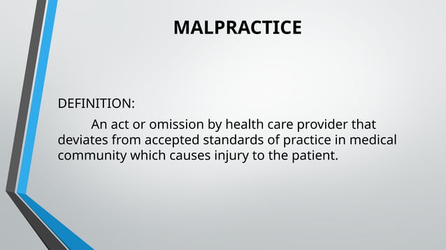 MALPRACTICE AND NEGLIGENCE IN NURSING.pptx | Injuries | Diseases and ...