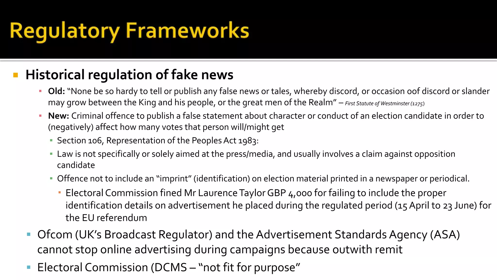 "A principle based approach to regulating fake news" | PPT