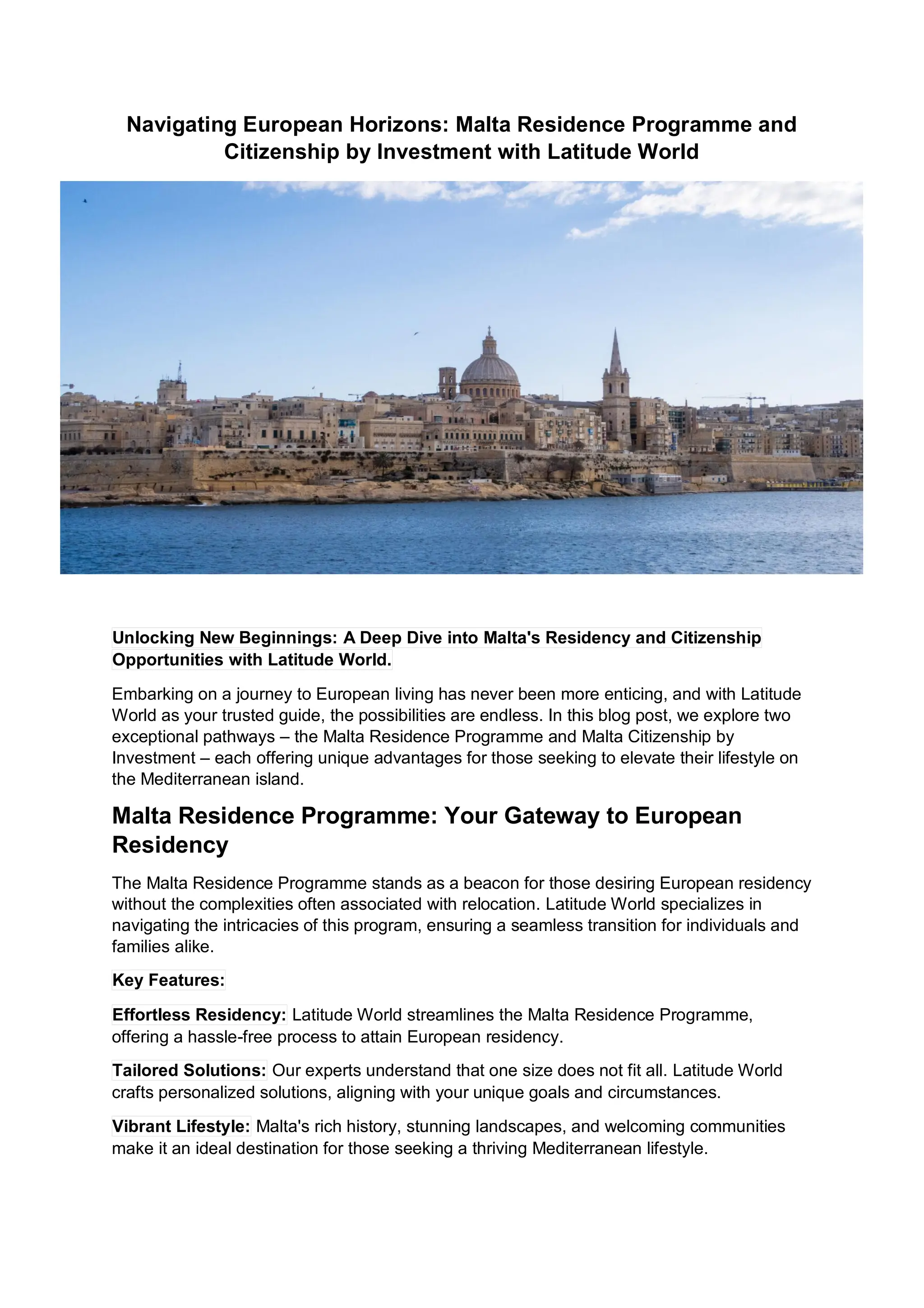 Seize European Living: Malta Residence Programme with LatitudeWorld | PDF