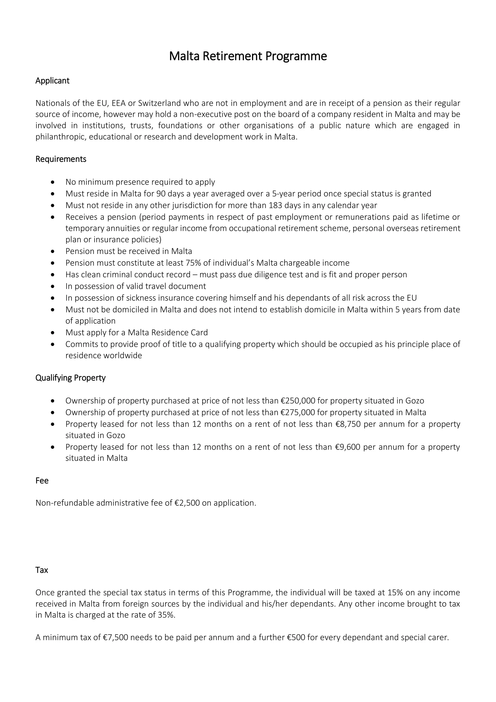 Malta retirement programme | PDF