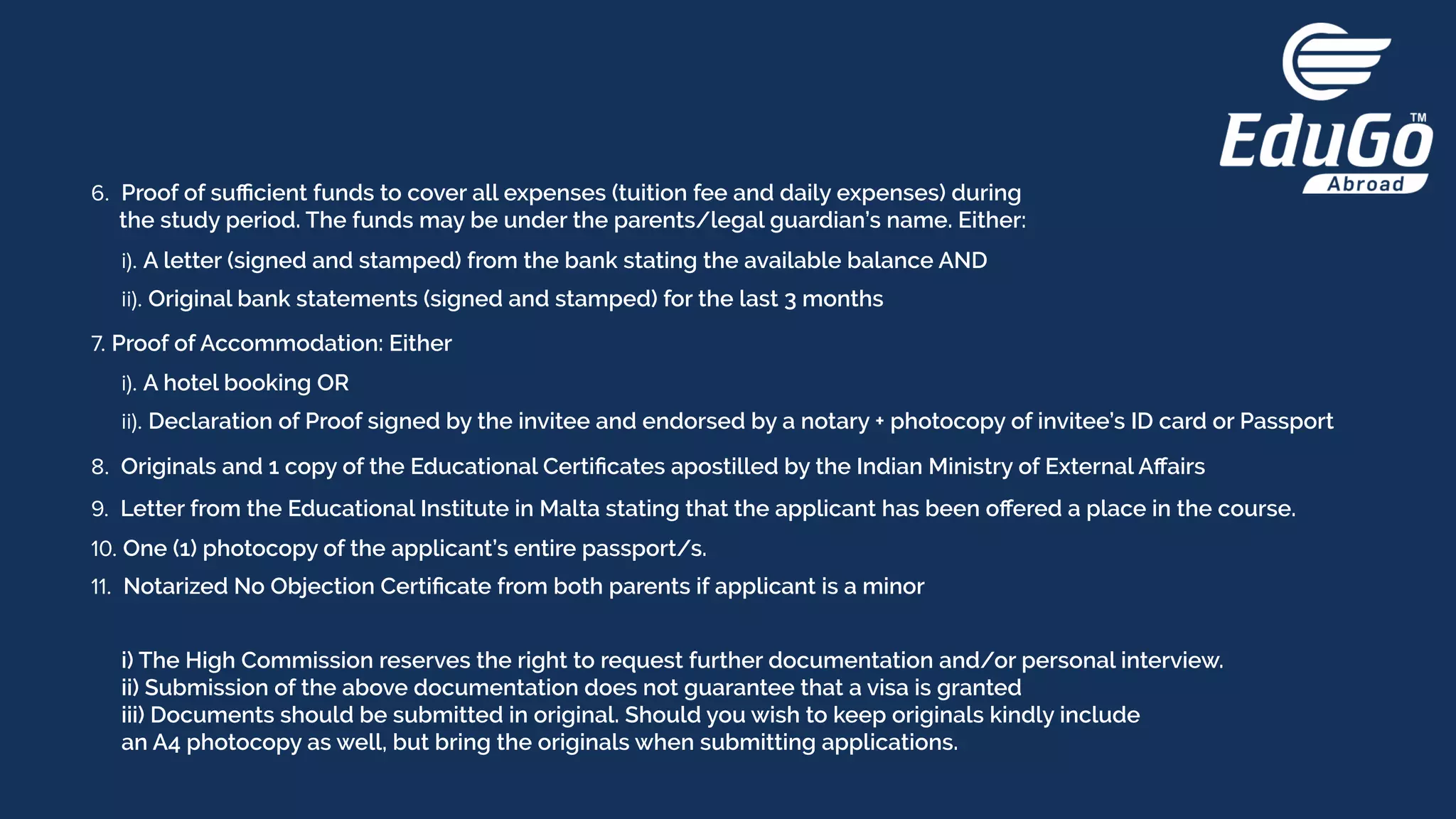 Malta VFS Checklist By Edugo Abroad | PPT