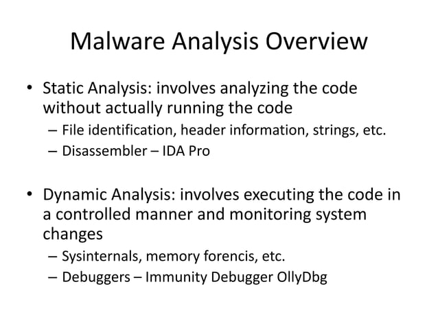Introduction to Malware Analysis | PPTX | Programming Languages | Computing