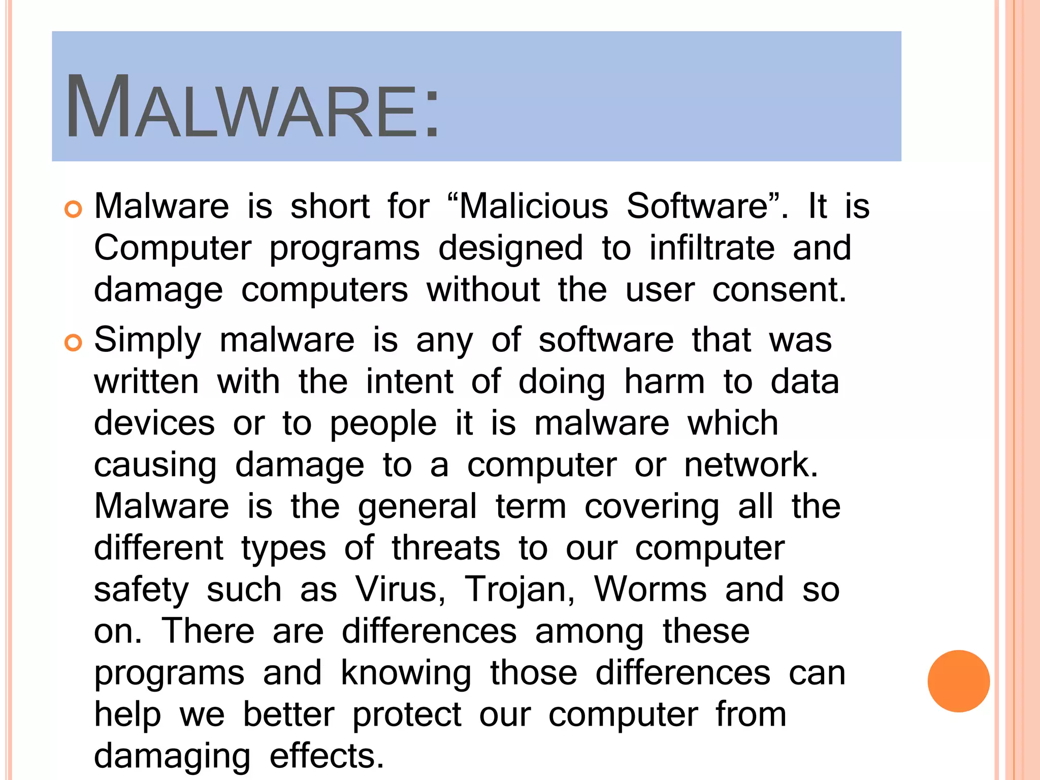 Malware And Its Types Pptx Operating Systems Computer Software