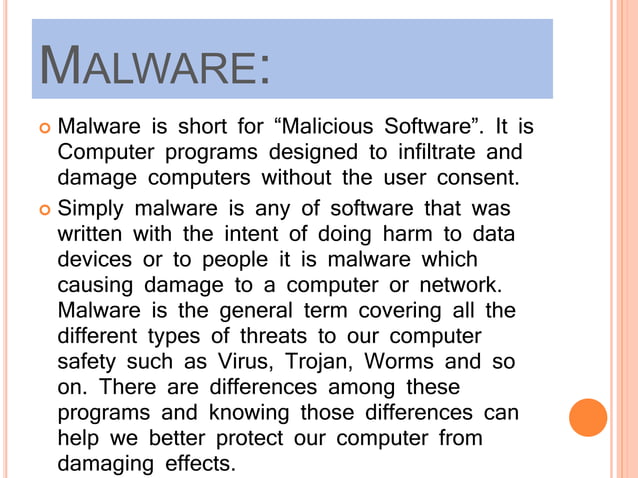 Malware and it's types | PPTX | Operating Systems | Computer Software and Applications
