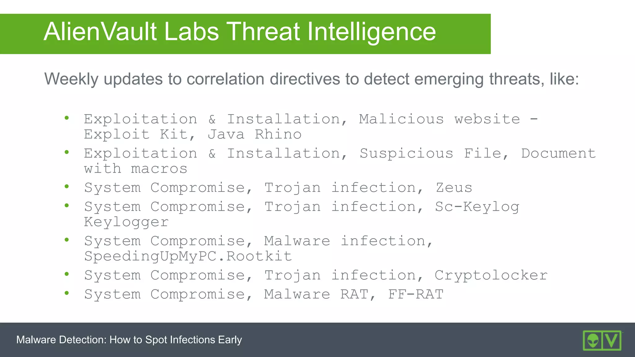 Malware detection how to spot infections early with alien vault usm | PPTX