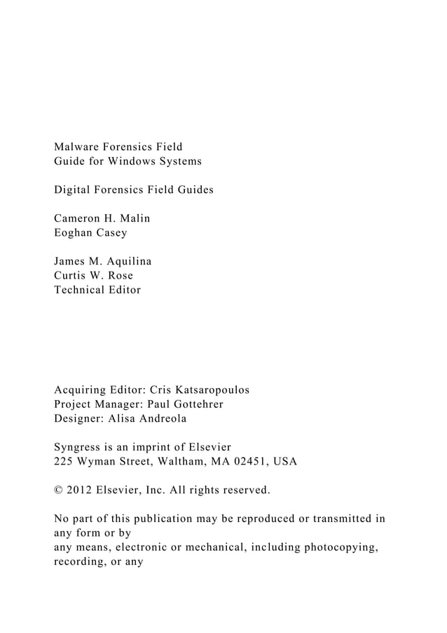 Malware Forensics Fieldguide For Windows Systemsdigi Docx