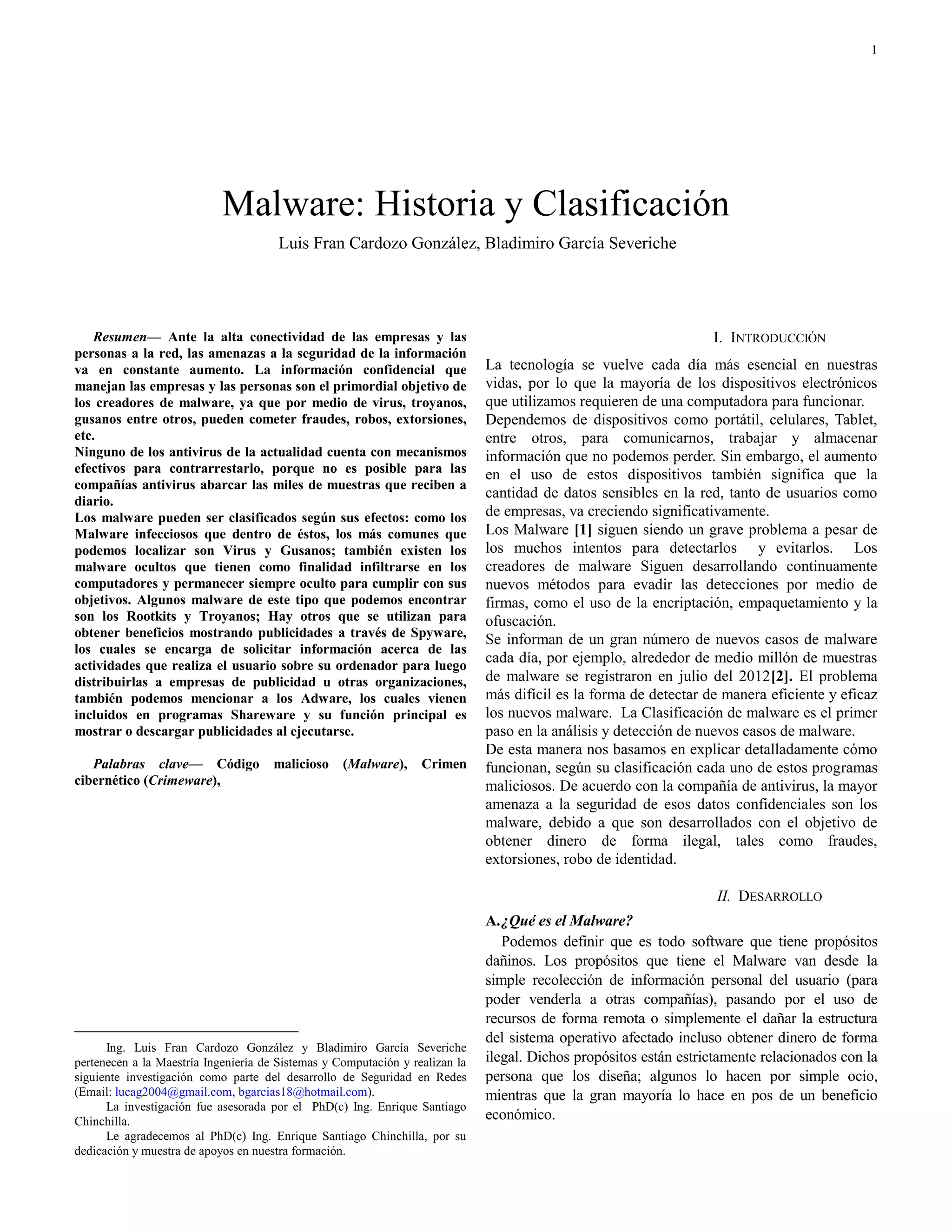 Malware: Historia y Clasificación | PDF