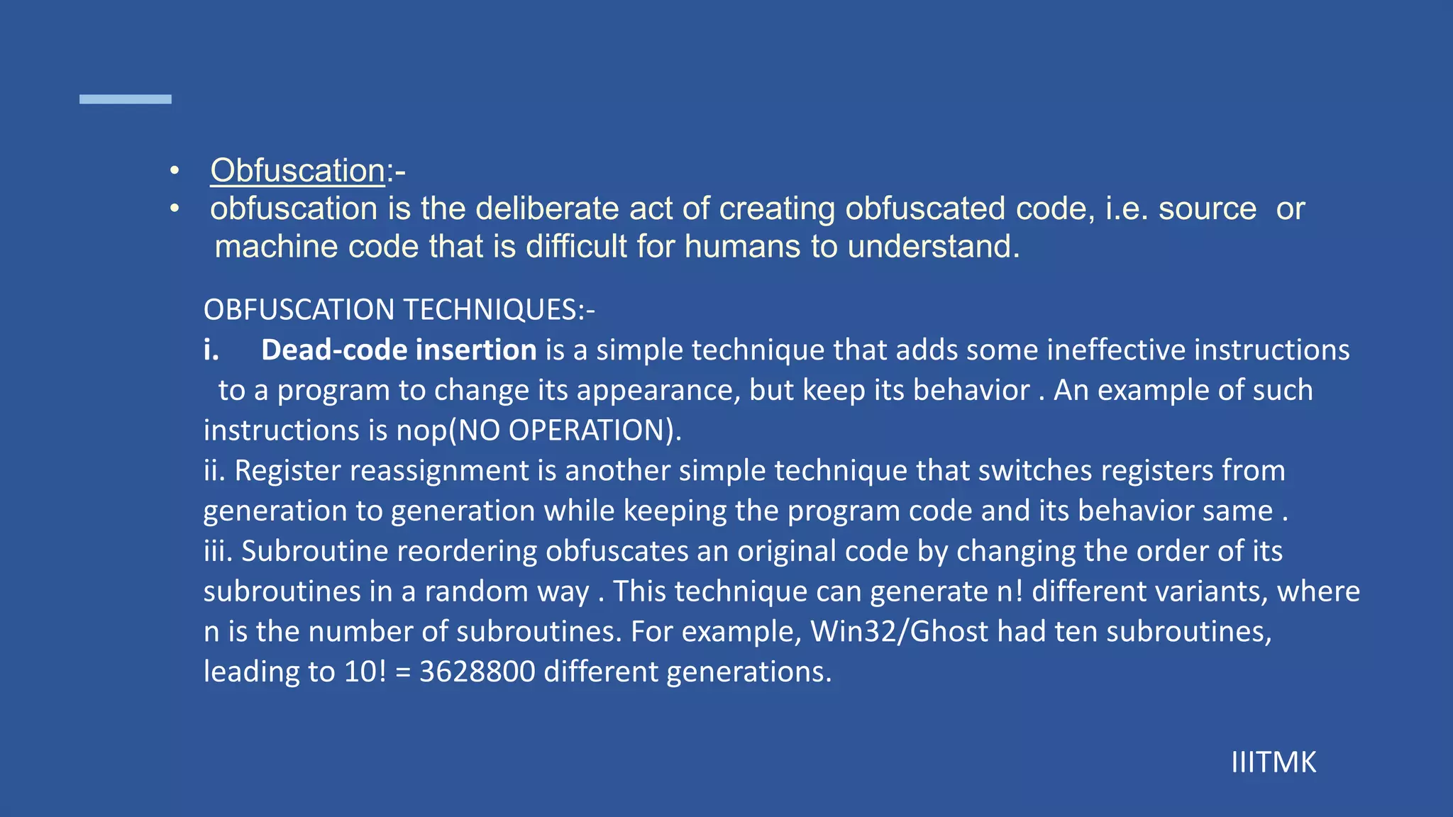 Obfuscation and Mutation in Malware | PPTX