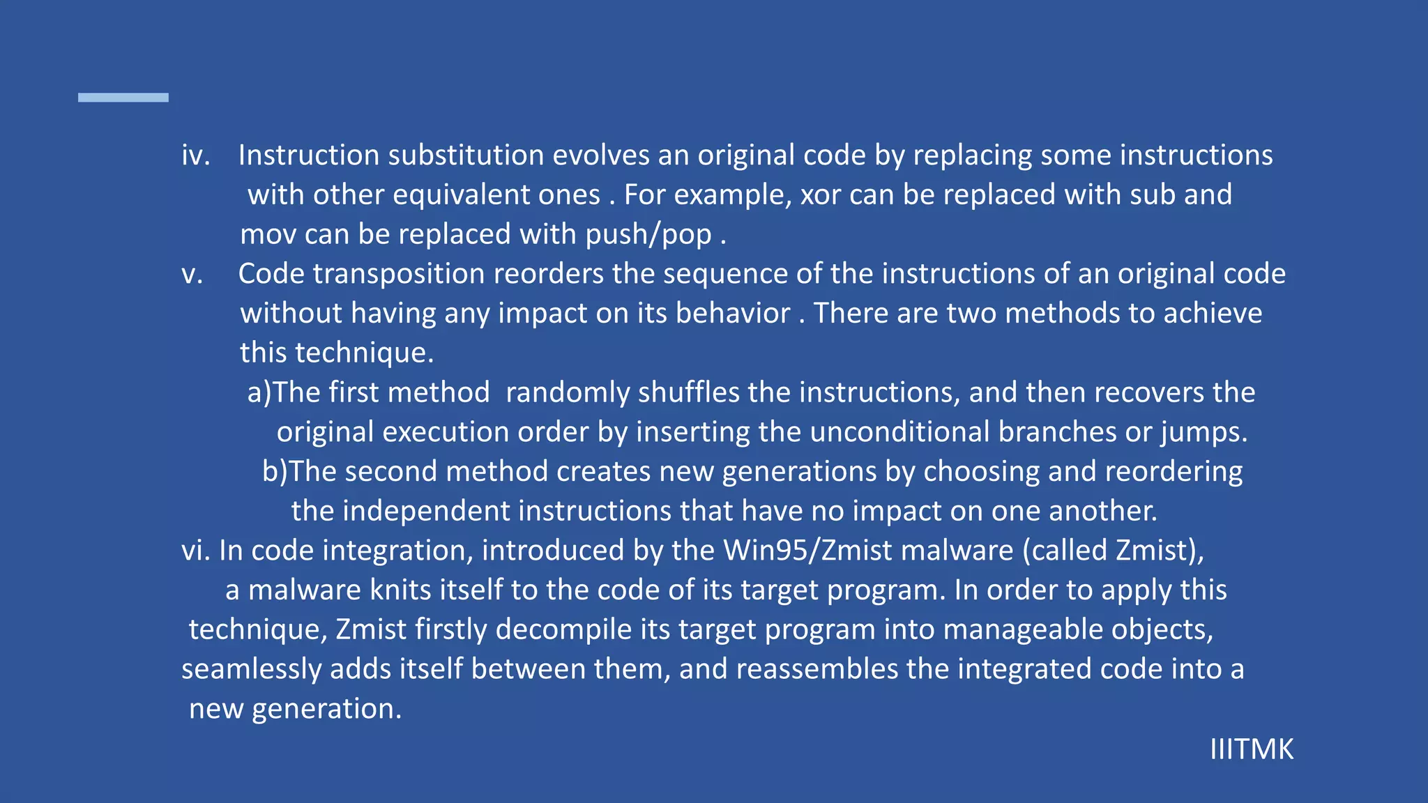 Obfuscation and Mutation in Malware | PPTX