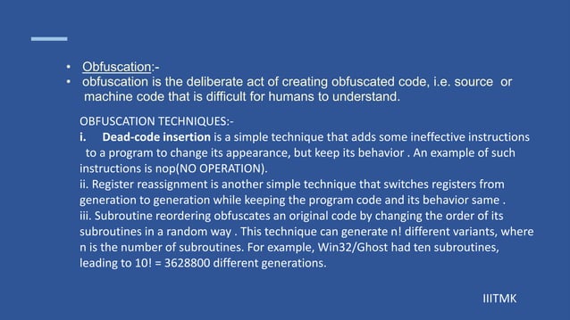 Obfuscation and Mutation in Malware | PPTX